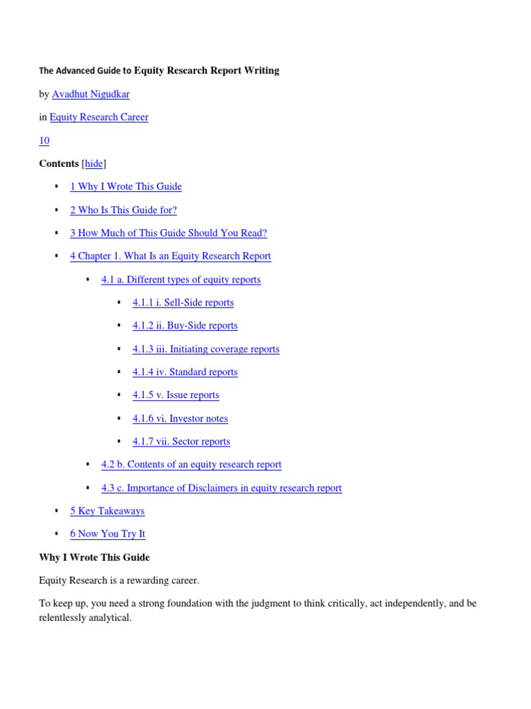 Equity Research Report Writing Guide | PDF | Valuation (Finance ...