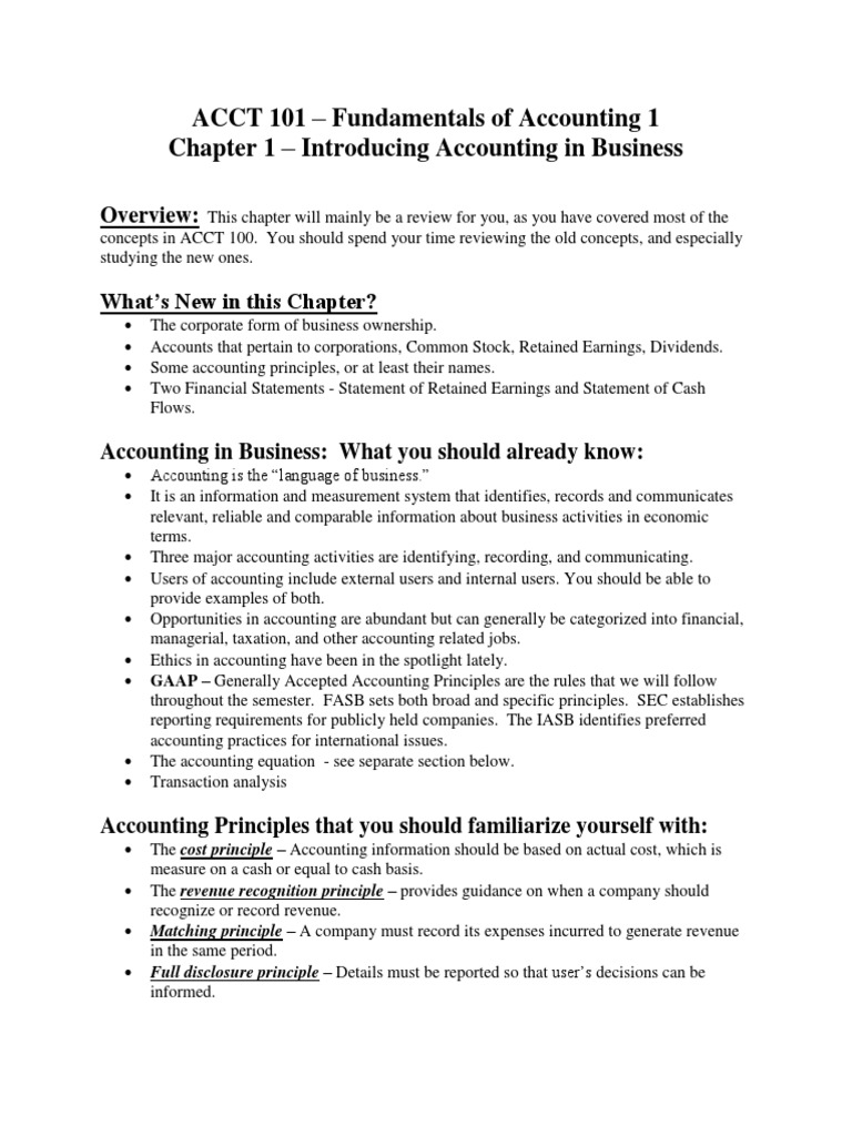 ACCT 101 Chapter 1 Handout | PDF | Equity (Finance) | Accounting