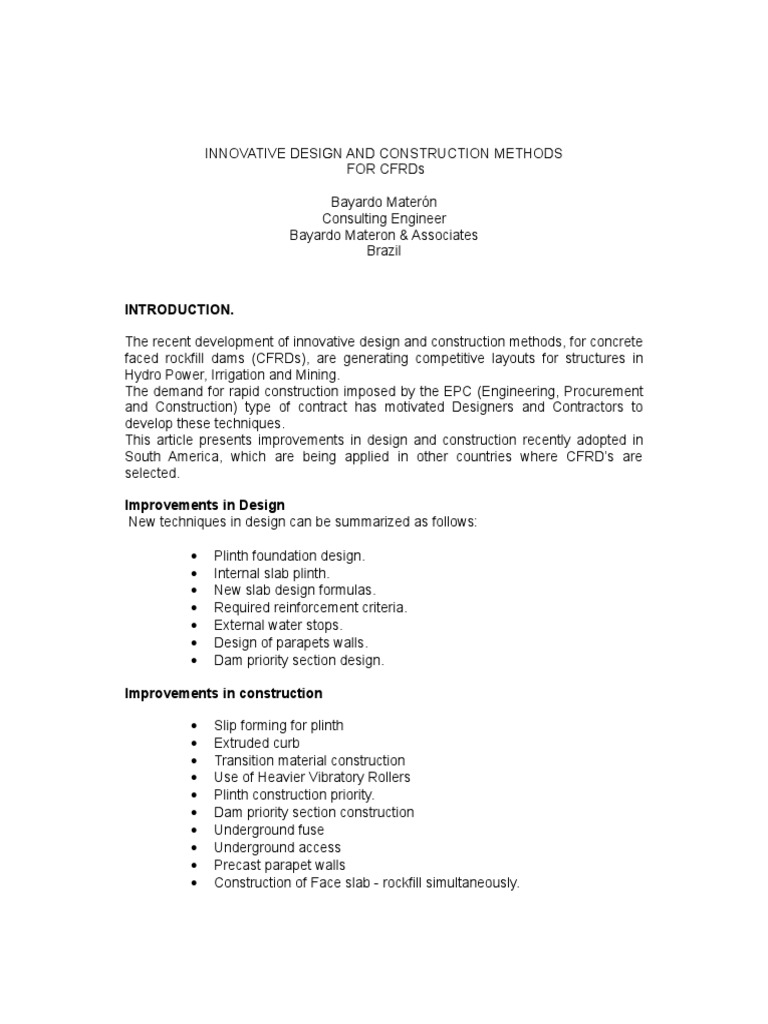 Innovative Design and Construction Methods For CFRD | PDF | Dam | Young ...