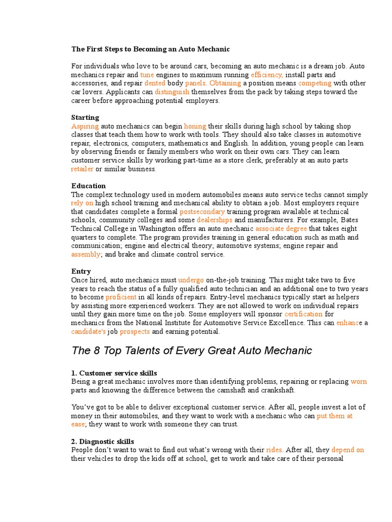The First Steps To Becoming An Auto Mechanic | PDF | Auto Mechanic | Car