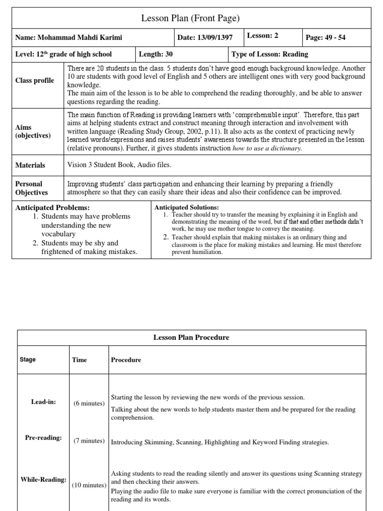 Lesson Plan Reading English | Download Free PDF | Lesson Plan | Semiotics
