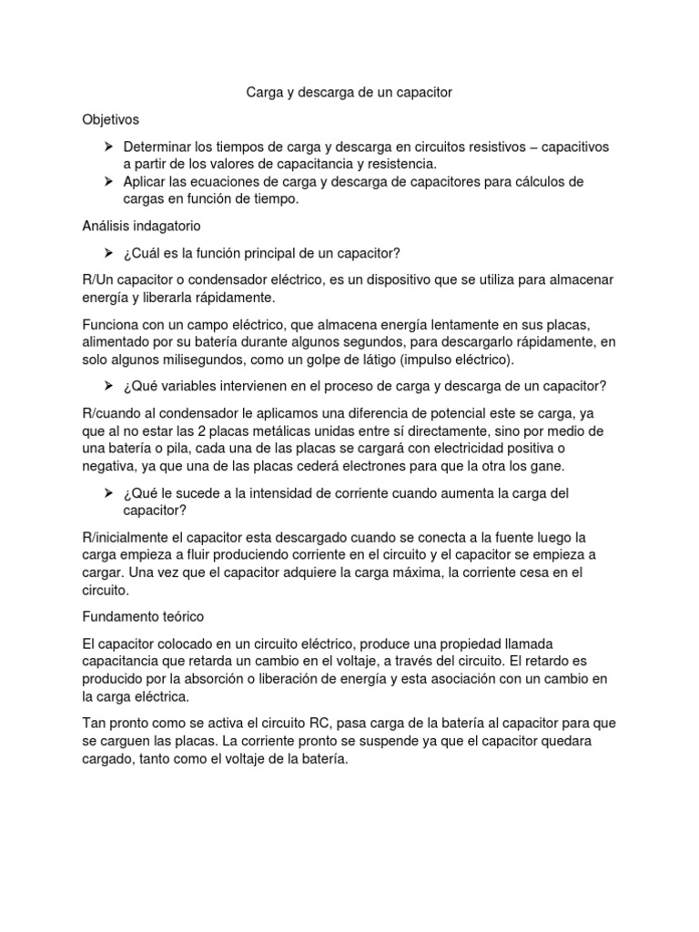 Carga y Descarga de Un Capacitor | PDF | Condensador | Electricidad