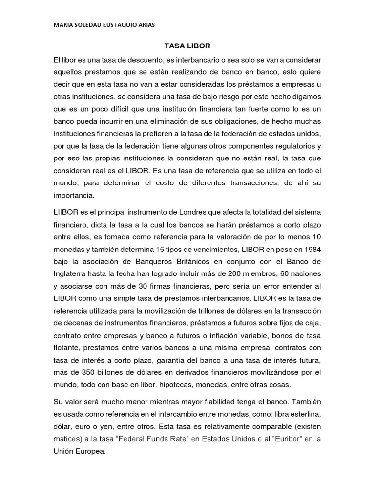 Tasa Libor | PDF | Libor | Bancos