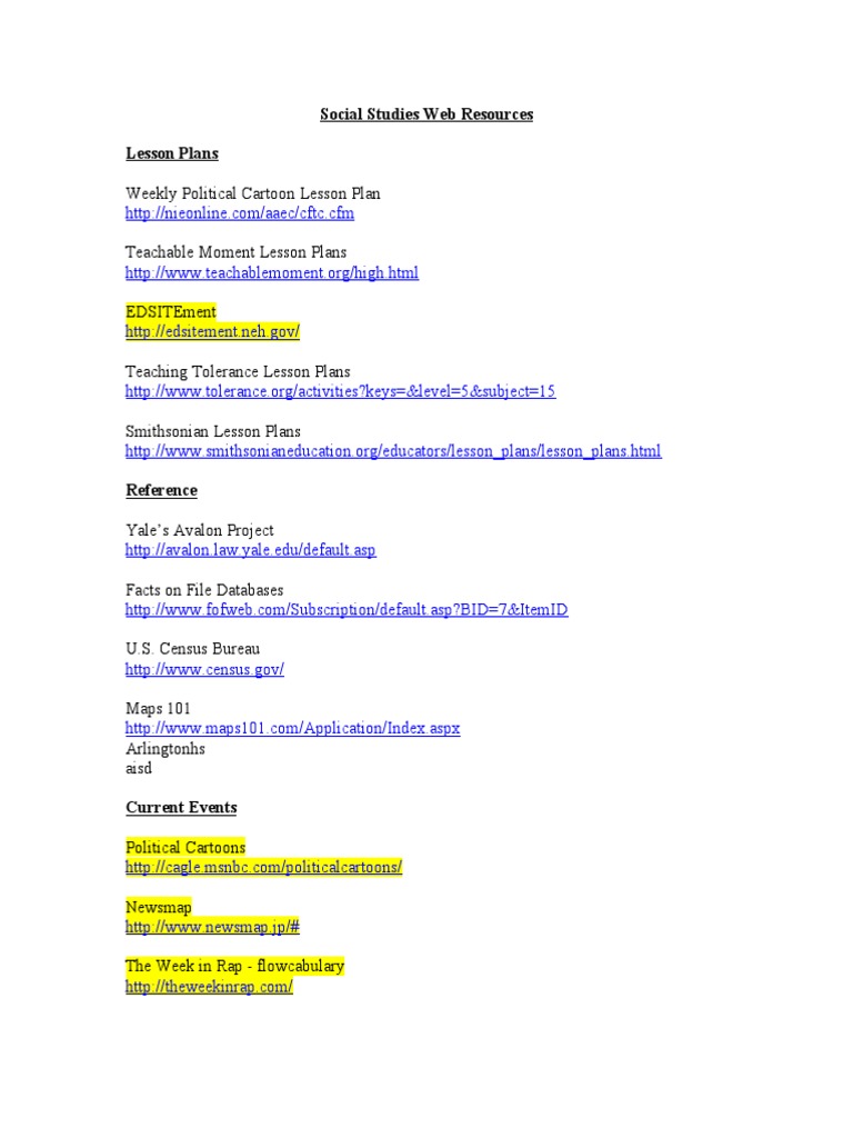 Social Studies Web Resources | PDF | The United States