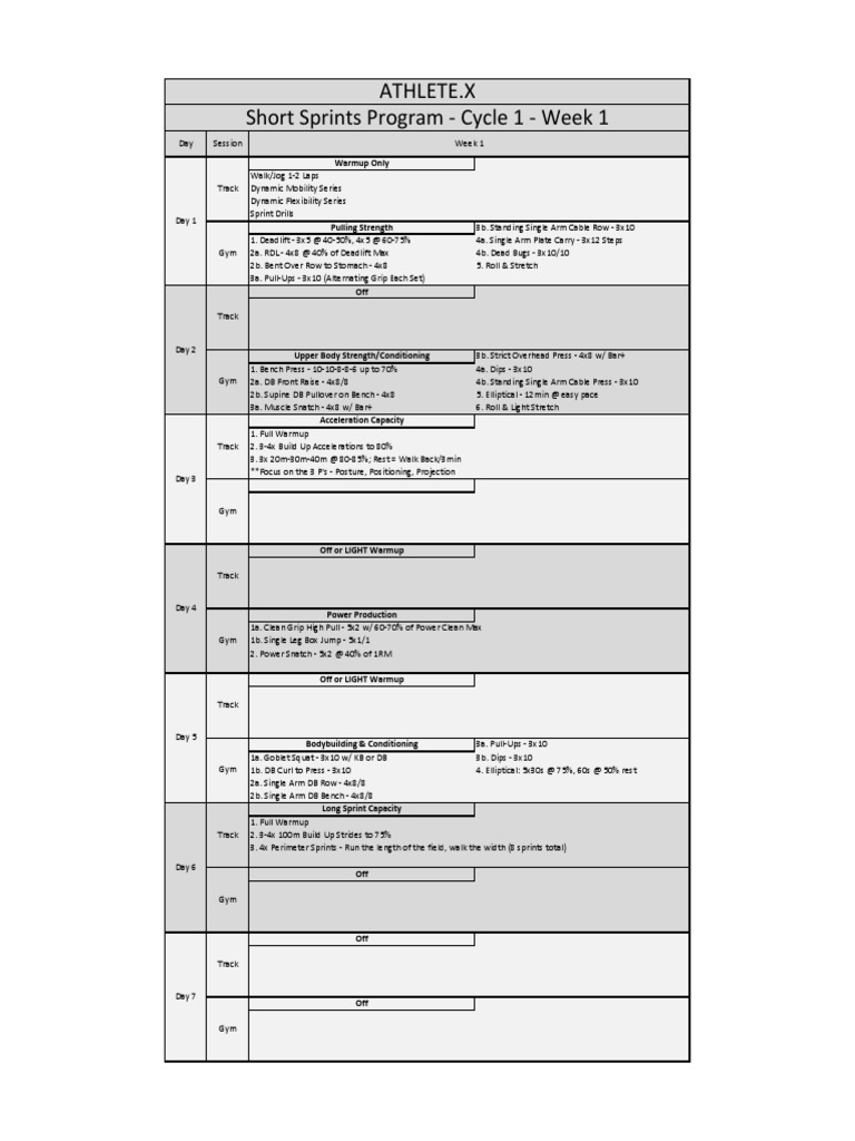 ATHLETE.X Sprint Training Program - Cycle 1 (4 Weeks) | PDF | Track And ...
