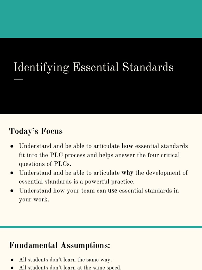 Identifying Essential Standards Presentation | PDF | Curriculum | Teachers
