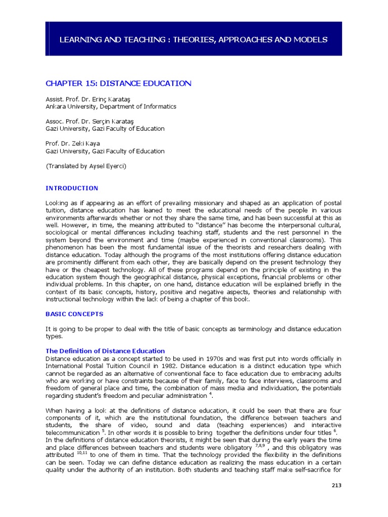 Chapter 15: Distance Education: Learning and Teaching: Theories ...