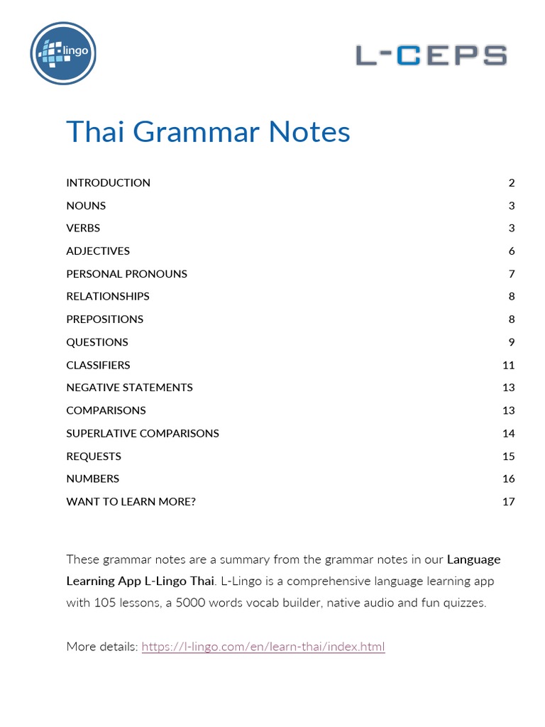 THAI Grammar PDF | PDF | Thai Language | Grammatical Tense