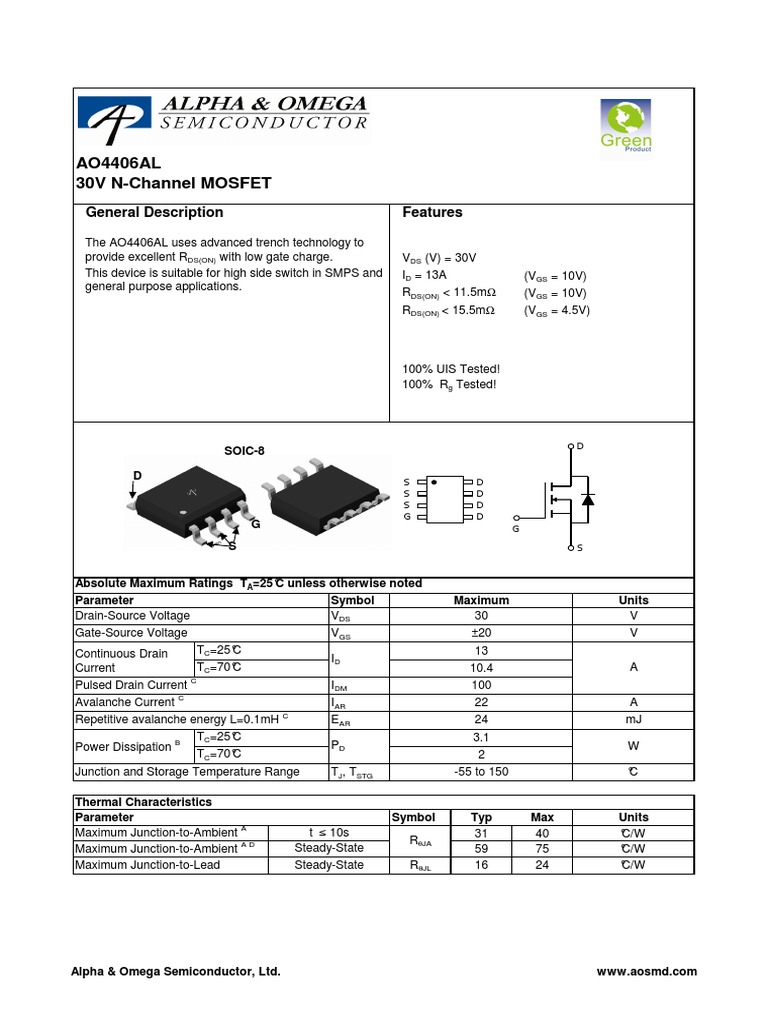 Ci Mosfet Ao4406a | PDF | Diode | Electrical Engineering