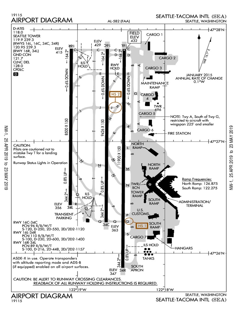 Airport Diagram for Seattle-Tacoma International Airport Depicting ...