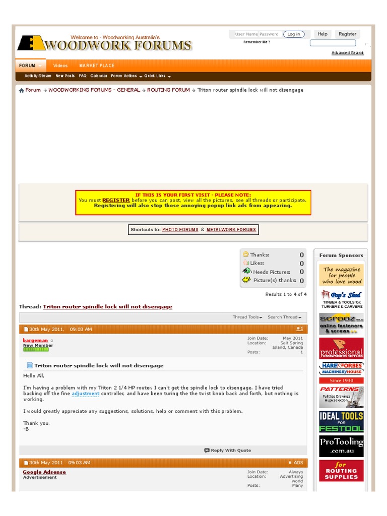 Triton Router Spindle Lock Will Not Disengage | PDF | Internet Forum ...