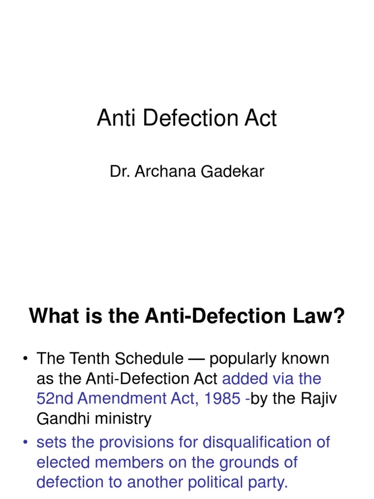 Anti Defection Act: Dr. Archana Gadekar | PDF | United States House Of ...