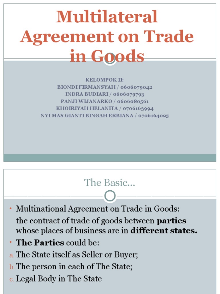 Multilateral Agreement On Trade in Goods | PDF | World Trade ...