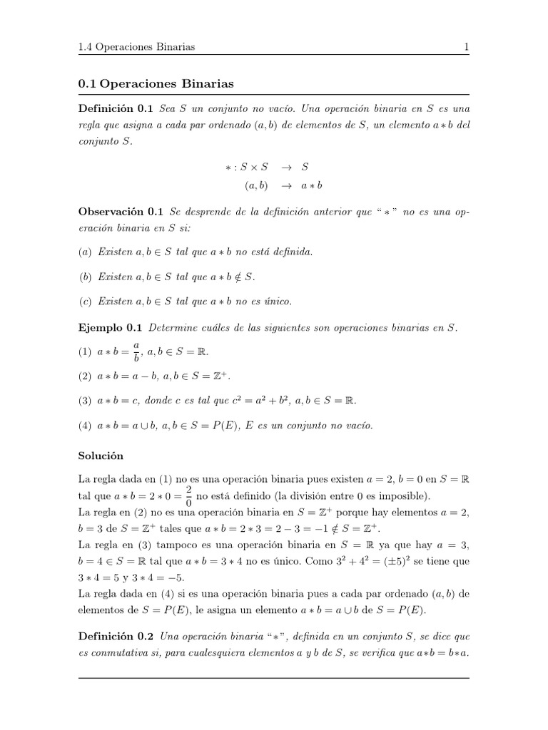 Operaciones Binarias | PDF | Teoría del anillo | Función (Matemáticas)