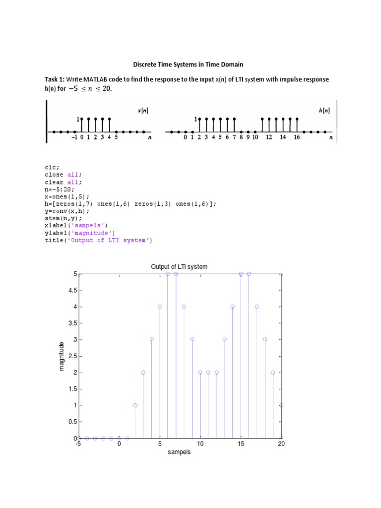 Discrete Time Systems in Time Domain Task 1: Write MATLAB Code To Find ...