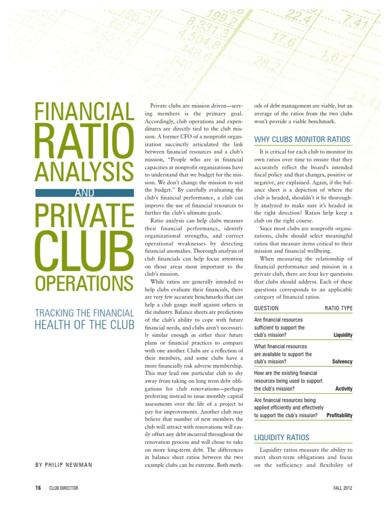 Financial Ratio Analysis for Clubs | PDF | Debt | Revenue