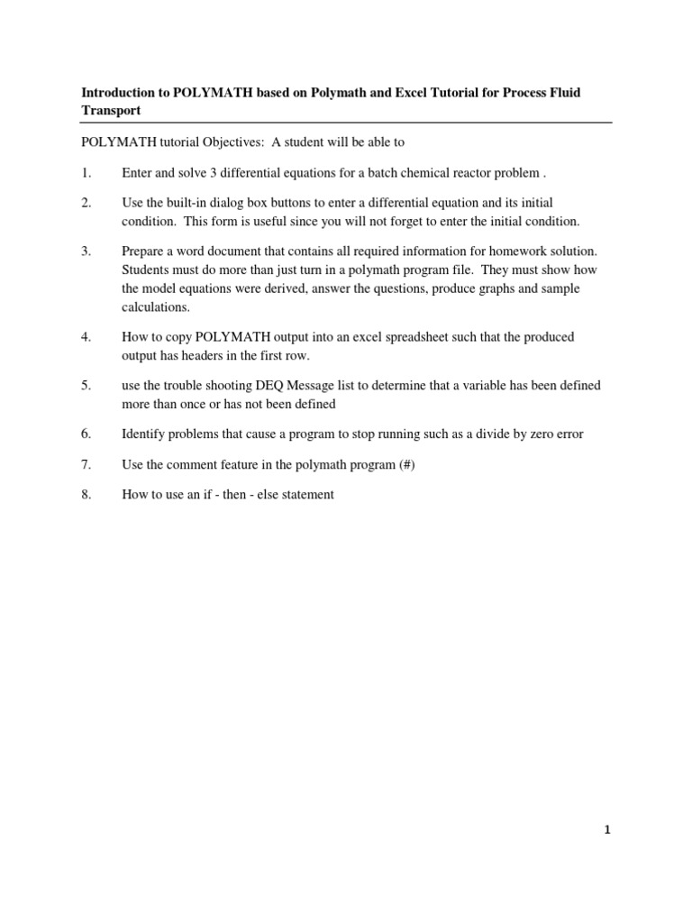 Introduction To Polymath For Workshop PDF | PDF | Ordinary Differential ...