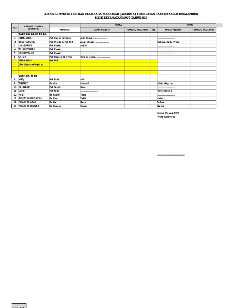 Contoh Form Seleksi Atlit | PDF