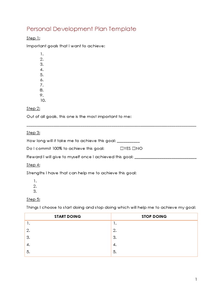 Personal Development Plan Template: Start Doing Stop Doing | PDF ...