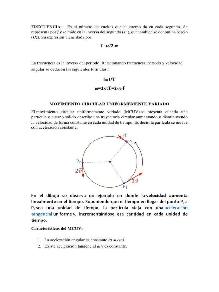 Fórmulas del Movimiento Circular Variado | PDF | Aceleración | Velocidad