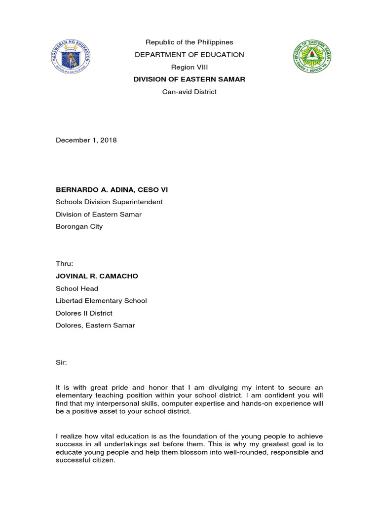 Letter of Intent for Teaching Position | PDF