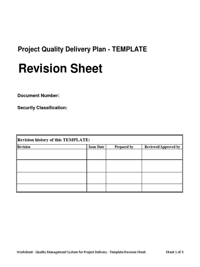 Revision Sheet: Project Quality Delivery Plan - TEMPLATE | PDF ...
