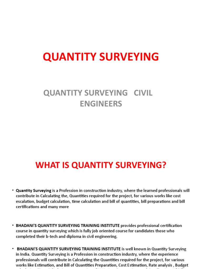 Quantity Surveying Training Overview | PDF | Engineering | Business