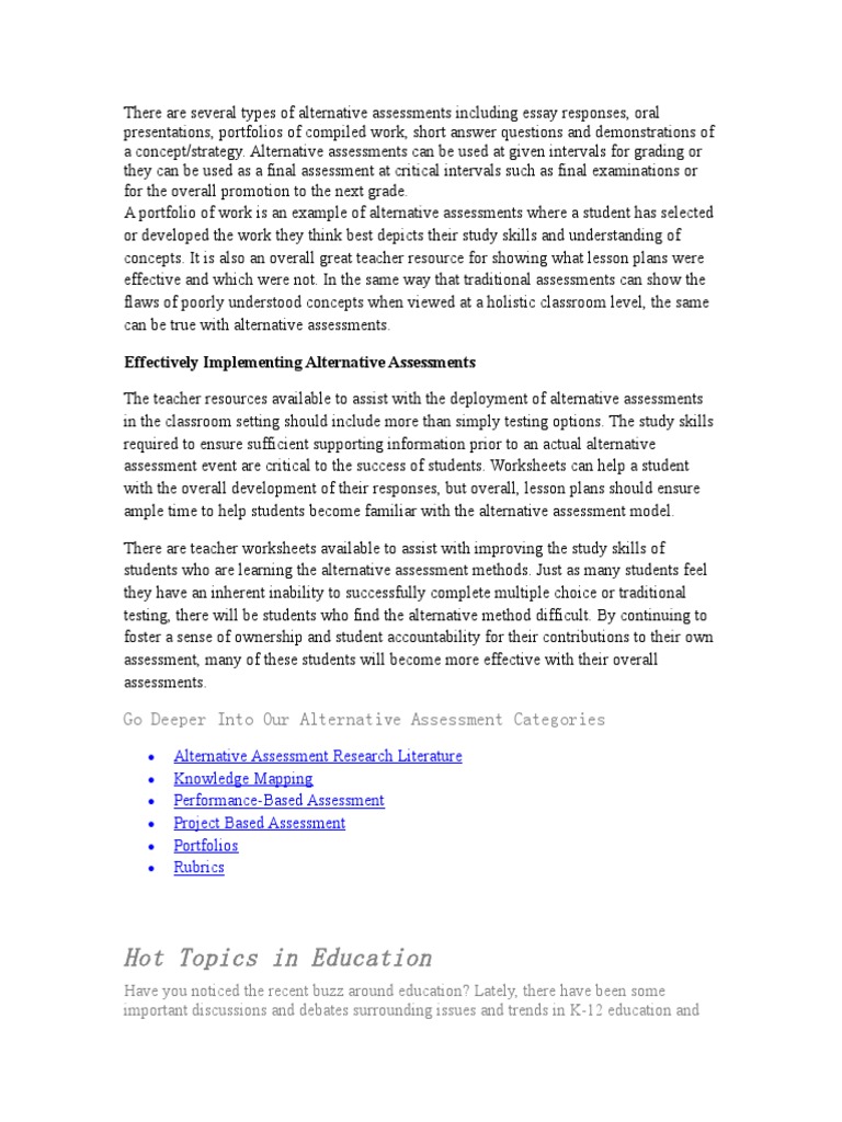 Types of Alternative Assessments. | PDF | Standardized Tests ...