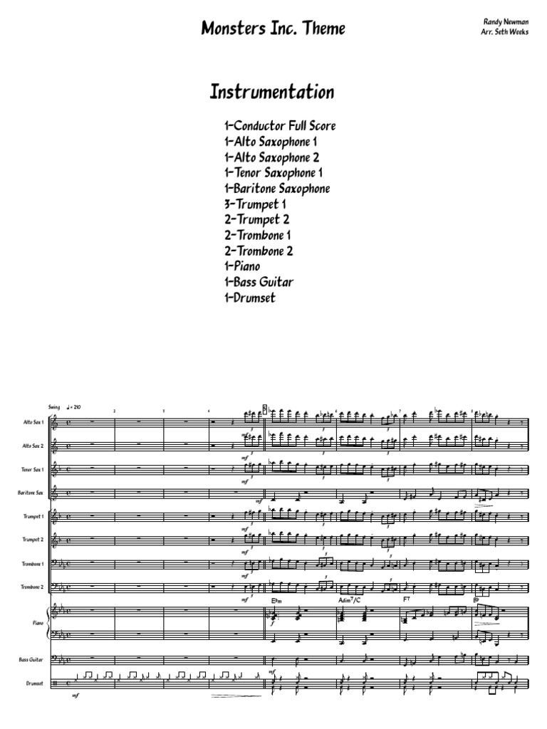 Monster Inc. Theme | PDF | Saxophone | Aerophones