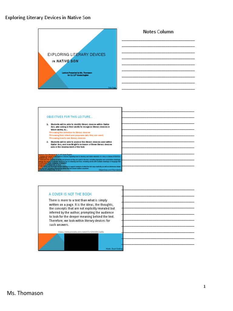 Exploring Literary Devices in Native Son Notes Column | PDF | Poetry