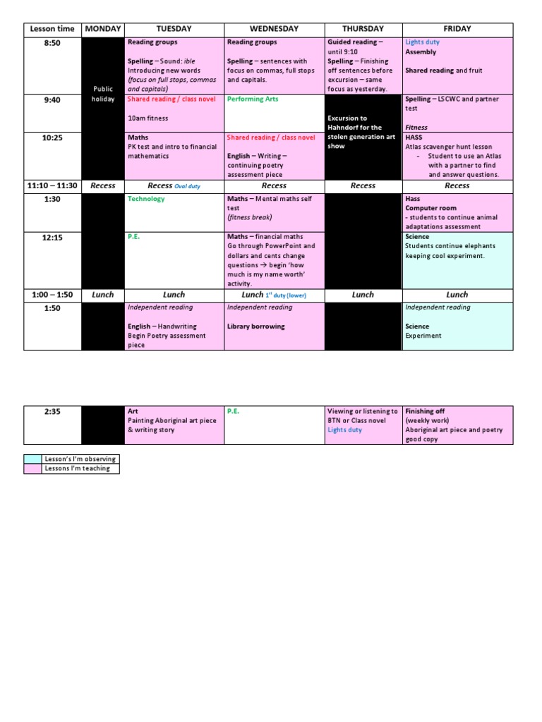 4 Timetable Week 7 | Download Free PDF | Teaching Mathematics | Cognition