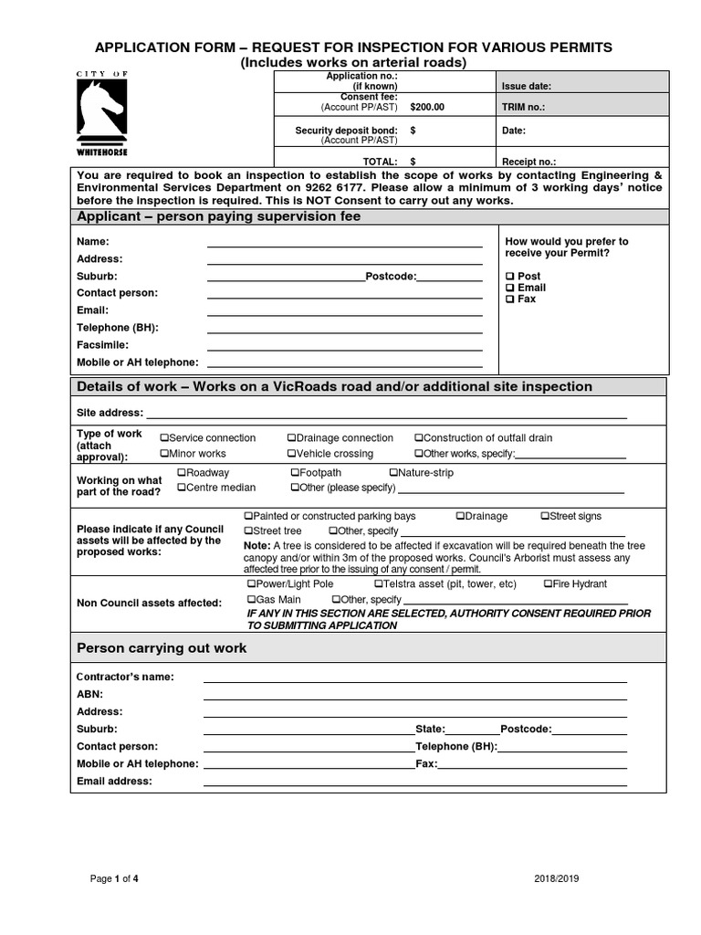 Application For Inspection Various 2018-2019 | PDF | Road | Engineer