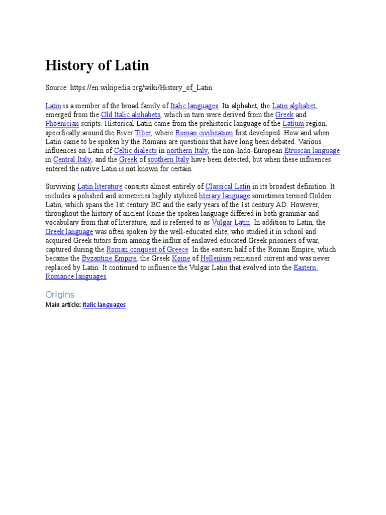 History of Latin | PDF | Latin | Languages