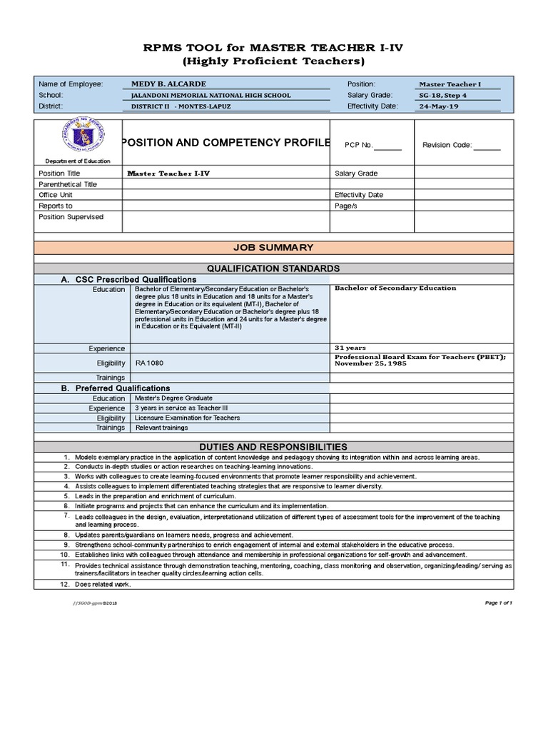 Rpms Tools For Master Teacher I-IV | Download Free PDF | Educational ...