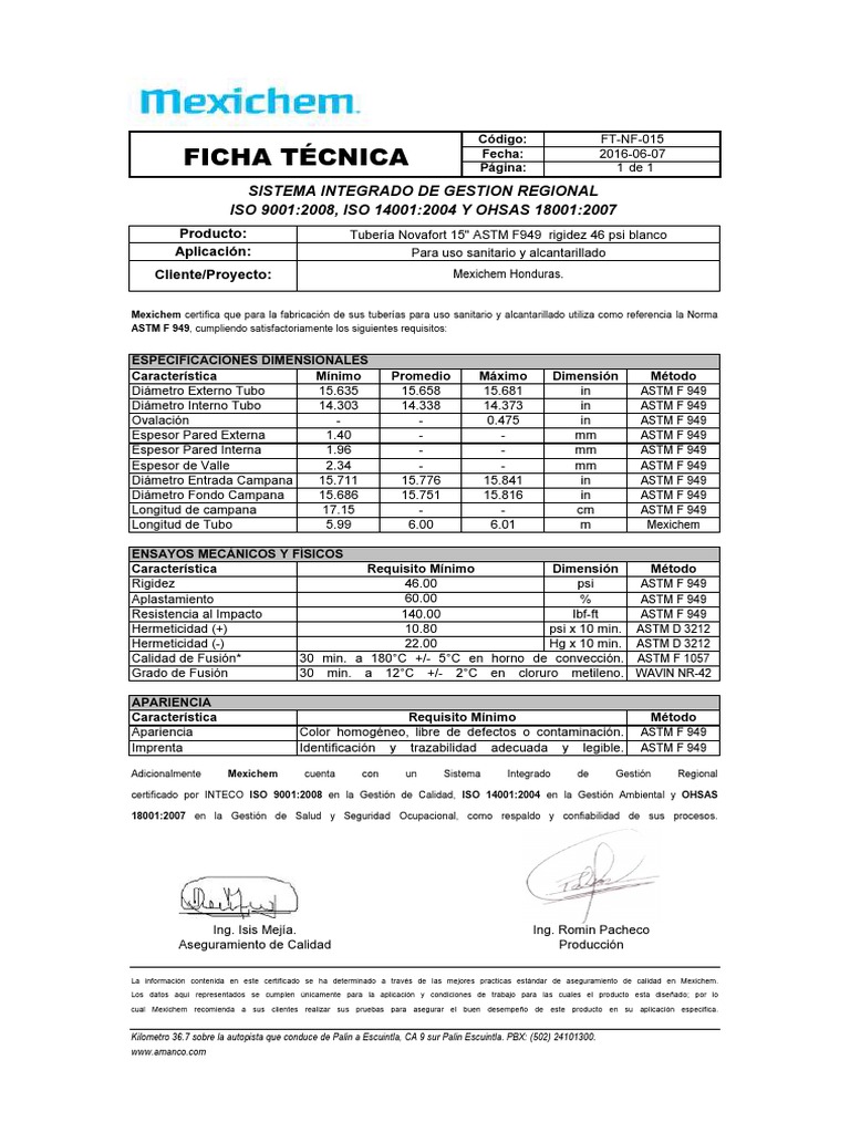 Tubería Novafort 15" ASTM F949 | PDF | Science