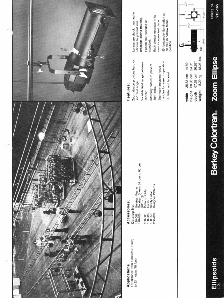 Berkey Colortran Zoom Ellipse Spec Sheet 1981 | PDF