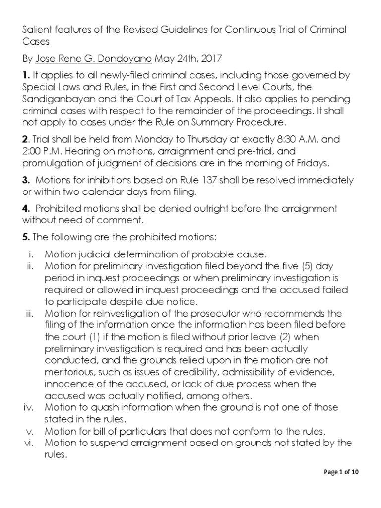Continuous Trial Rule | PDF | Arraignment | Judgment (Law)