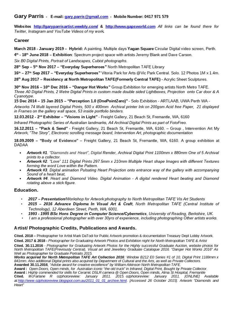 Gary Parris One Page Resume Updated June 2019 | PDF | Photograph ...
