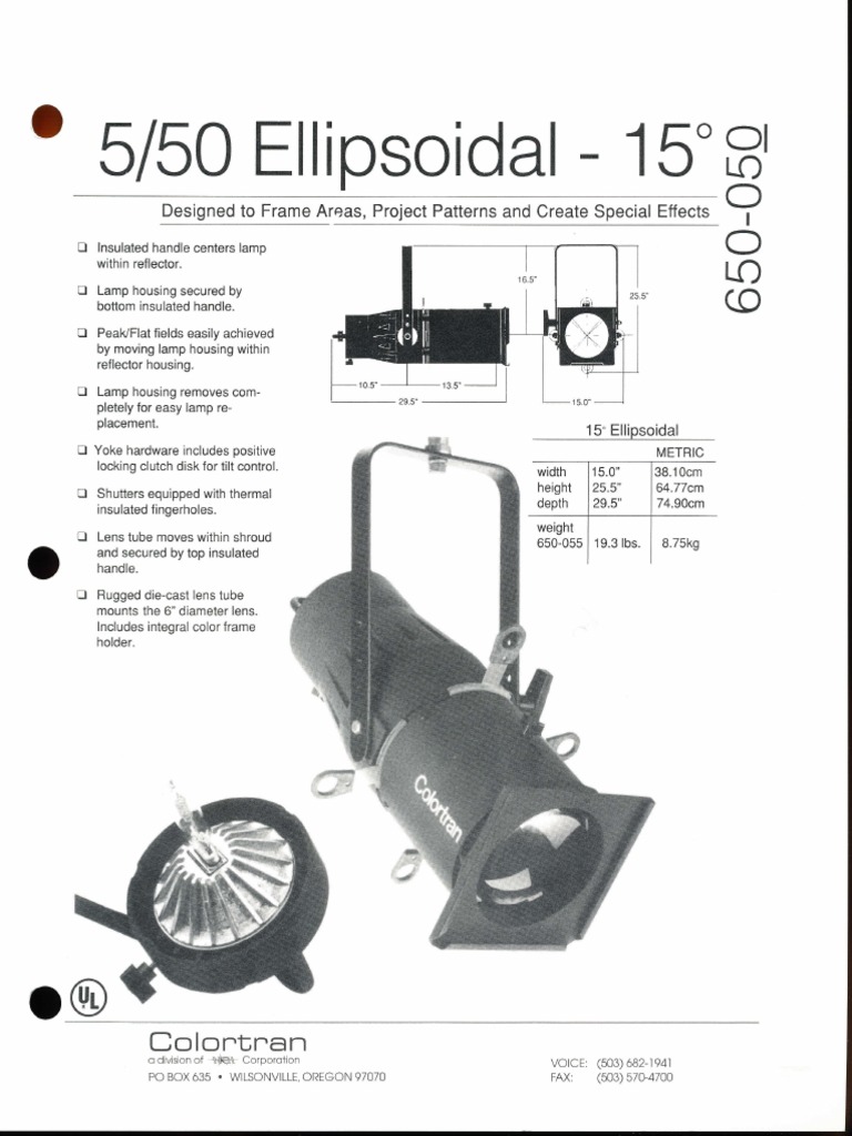 Colortran 5-50 Ellipsoidal 15 Deg. Spec Sheet 1995 | PDF | Equipment ...