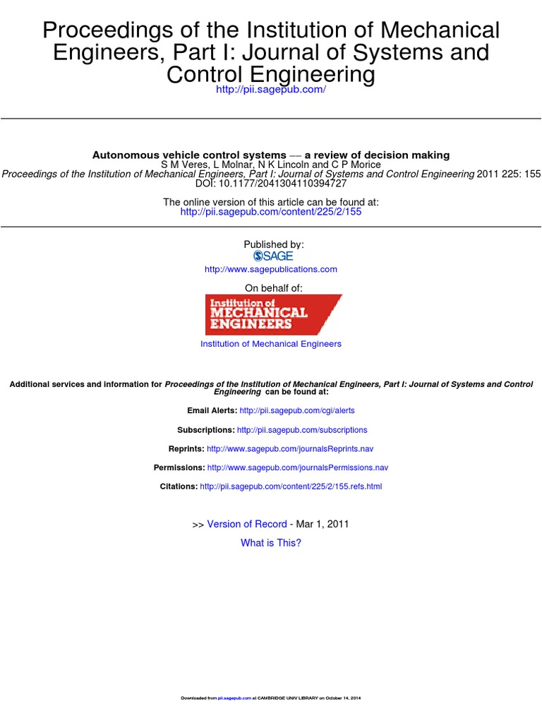 Aunonmous Vehicle Control Systems - A Review of Decision Making PDF ... Aunonmous Vehicle Control Systems - A Review of Decision Making PDF ...