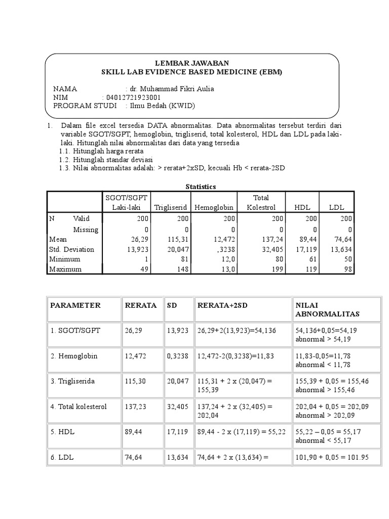 Tugas Skill Lab Ebm Dr. Muhammad Fikri Aulia | PDF | Sensitivity And Specificity | Biostatistics