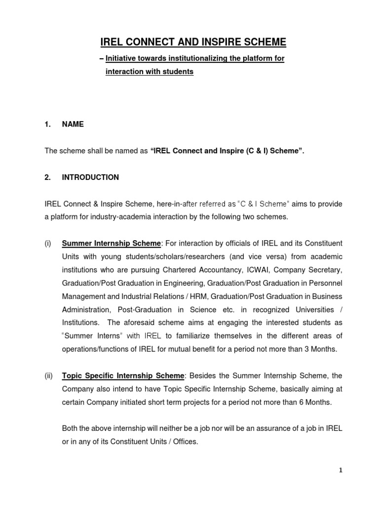 Irel Connect and Inspire Scheme | PDF | Postgraduate Education | Internship