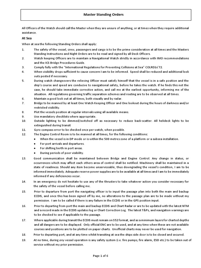 Sample-Masters Standing Orders | PDF | Underwater Diving | Subsea ...