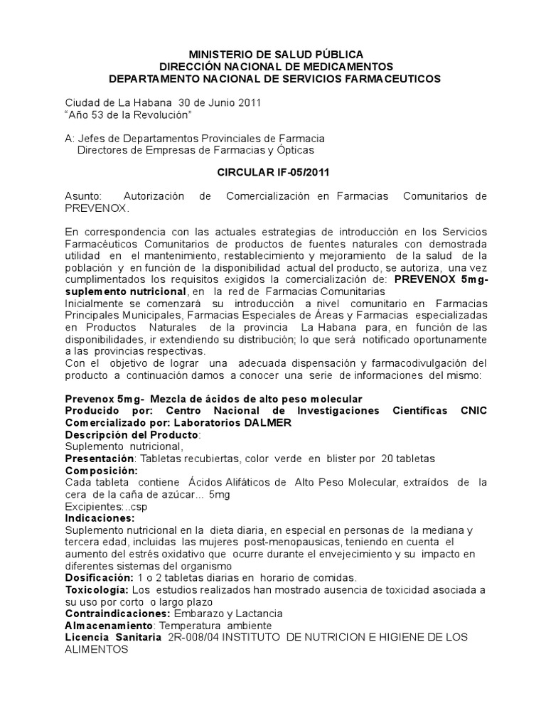 If 05 Prevenox | PDF | Farmacia | Suplementos dietéticos