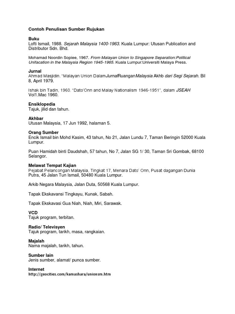 Contoh Penulisan Sumber Rujukan | PDF