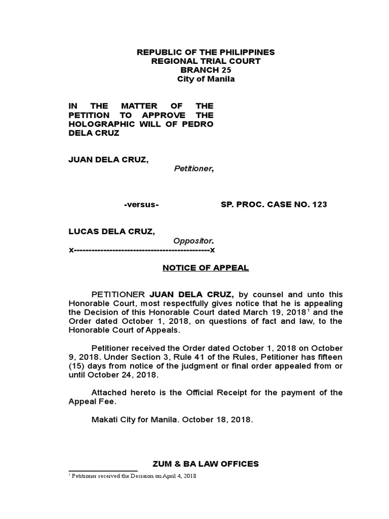 Notice of Appeal - Sample | PDF