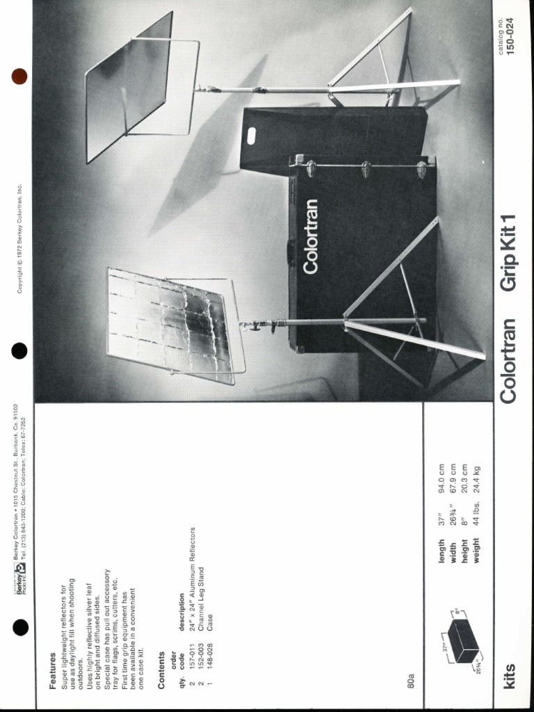 Colortran Grip Kit 1 Spec Sheet 1972 | PDF