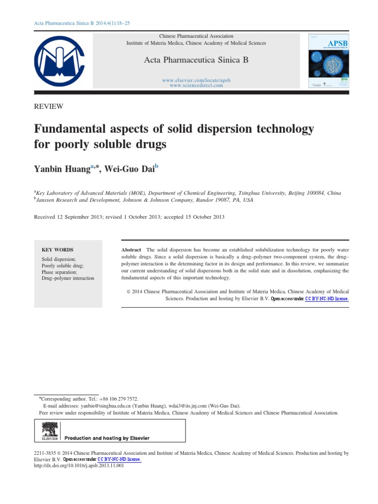 Fundamental Aspects of Solid Dispersion Technology For Poorly Water ...