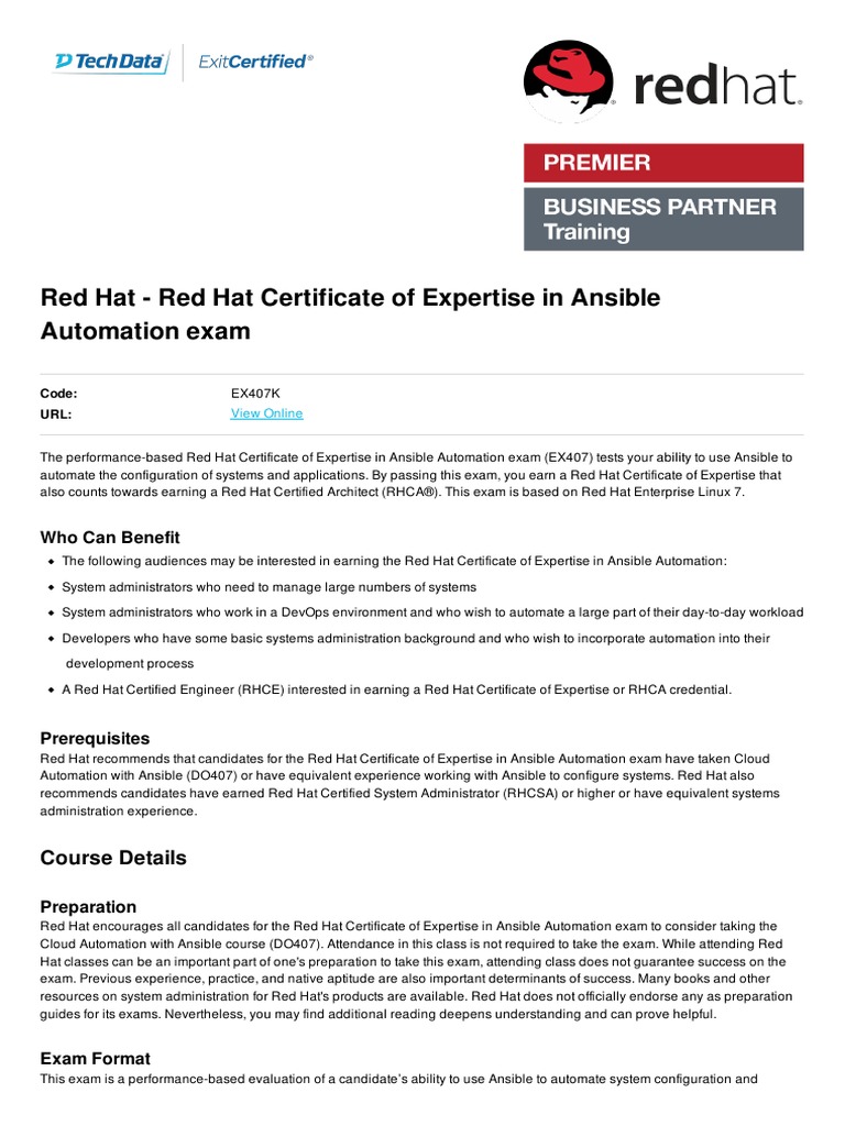 Red Hat Certificate Of Expertise In Ansible Automation Exam Pdf Red Hat Test Assessment