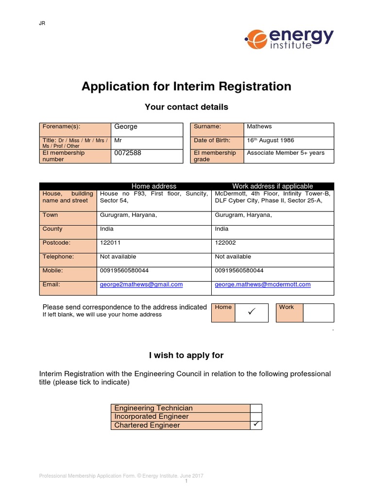 Application Form - Interim Registration | PDF | Engineering | Business